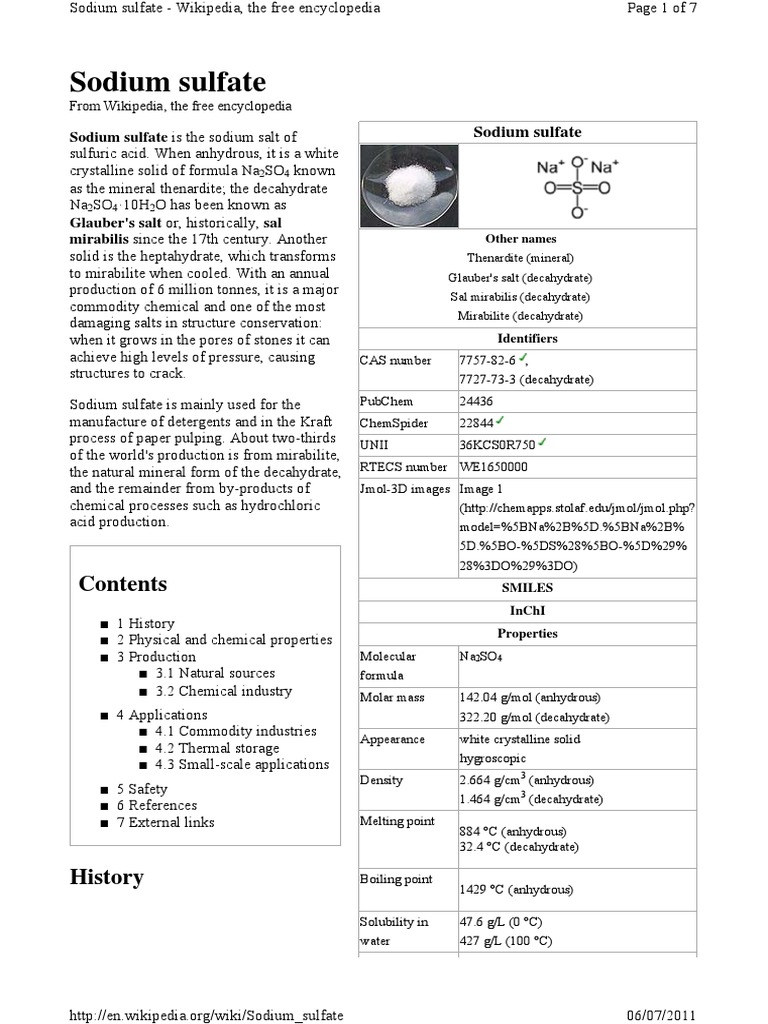Sodium - Sulfate From Wikipedia PDF | PDF | Physical Chemistry ...