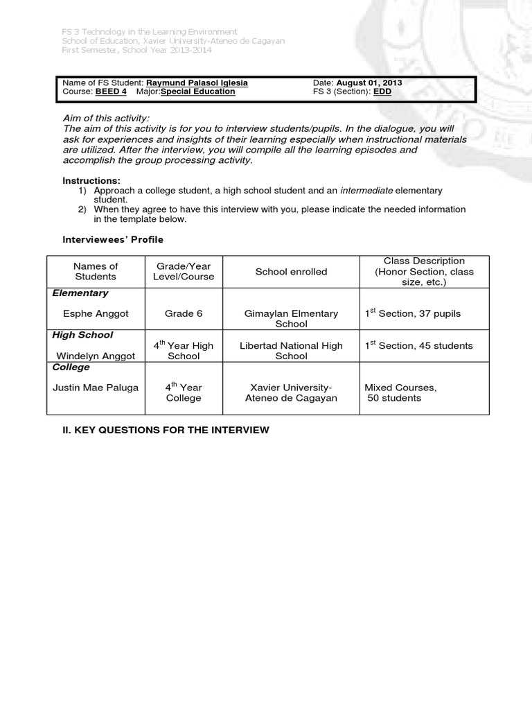 Interview With The Students | PDF | Secondary School | Teachers