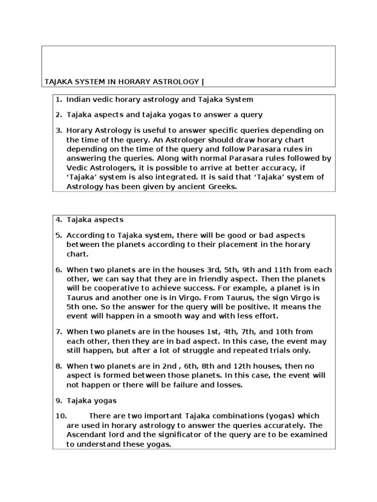 Tajaka System in Horary Astrology | PDF | Planets In Astrology ...