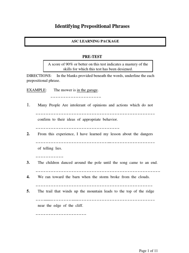 Identifying Prepositional Phrases Guide | PDF | Preposition And ...