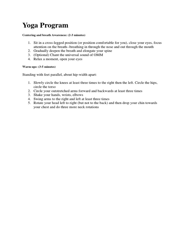 Yoga Program: Centering and Breath Awareness: (2-3 Minutes) | PDF