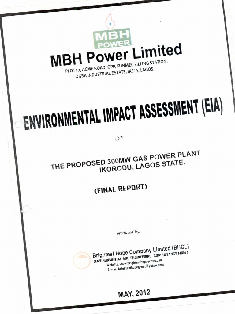 MBH Power LTD Eia Final Report Proposed 300mw Gas Power Plant Ikorodu ...