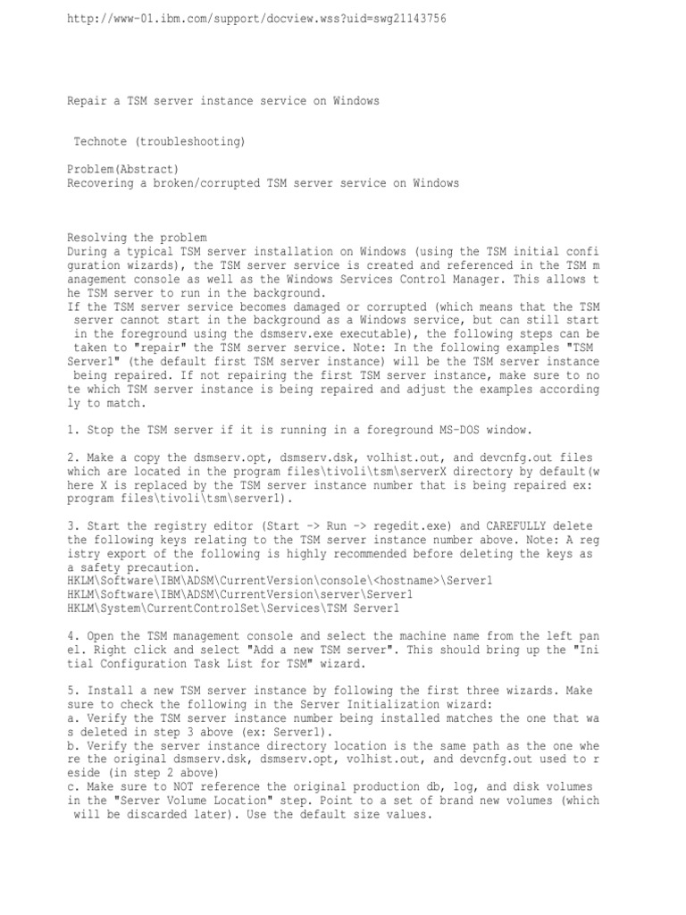 Repair A TSM Server Instance Service On Windows | PDF | Windows ...