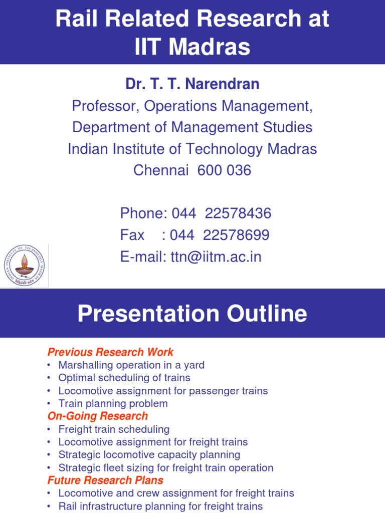 Rail Related Research at IIT Madras: Dr. T. T. Narendran | PDF