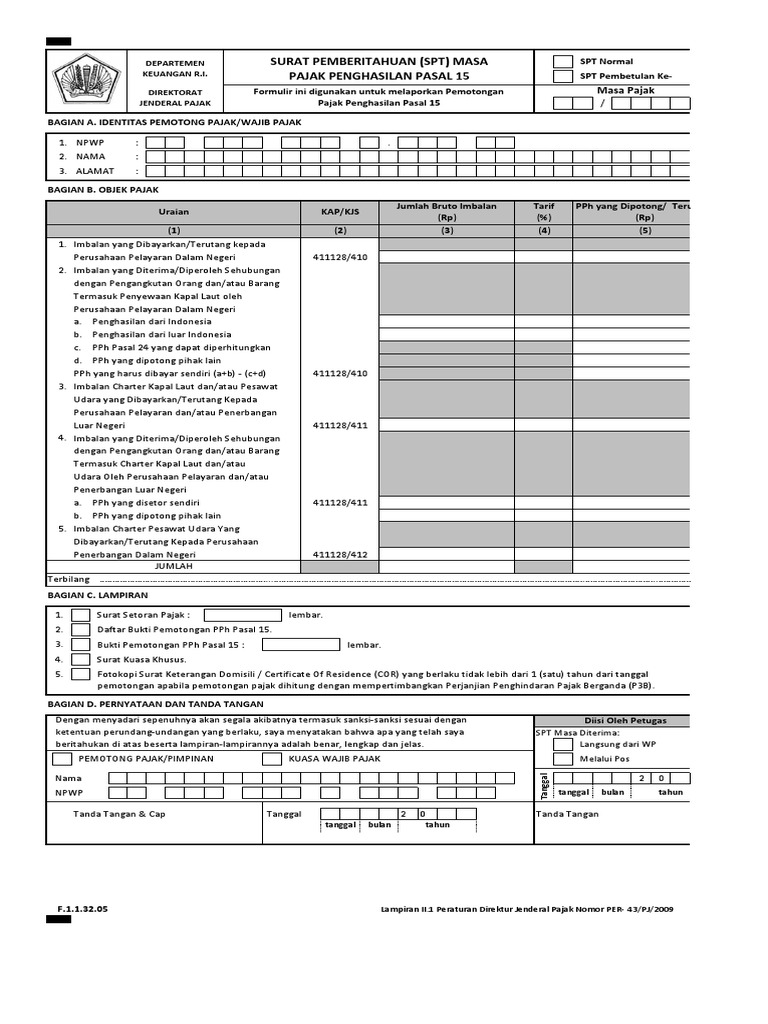 SPT Masa PPH Pasal 15 - Excel | PDF | Bisnis | Hukum