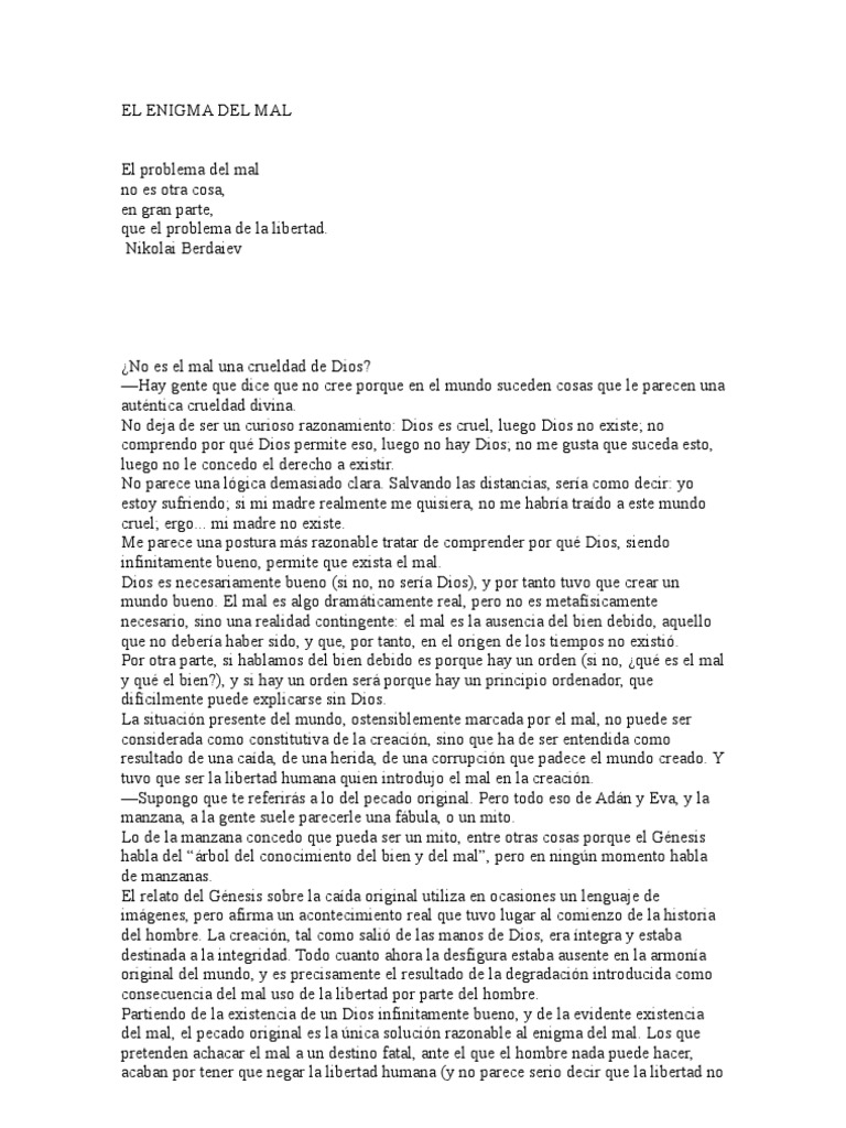 El Enigma Del Mal | PDF | Mal | El pecado original