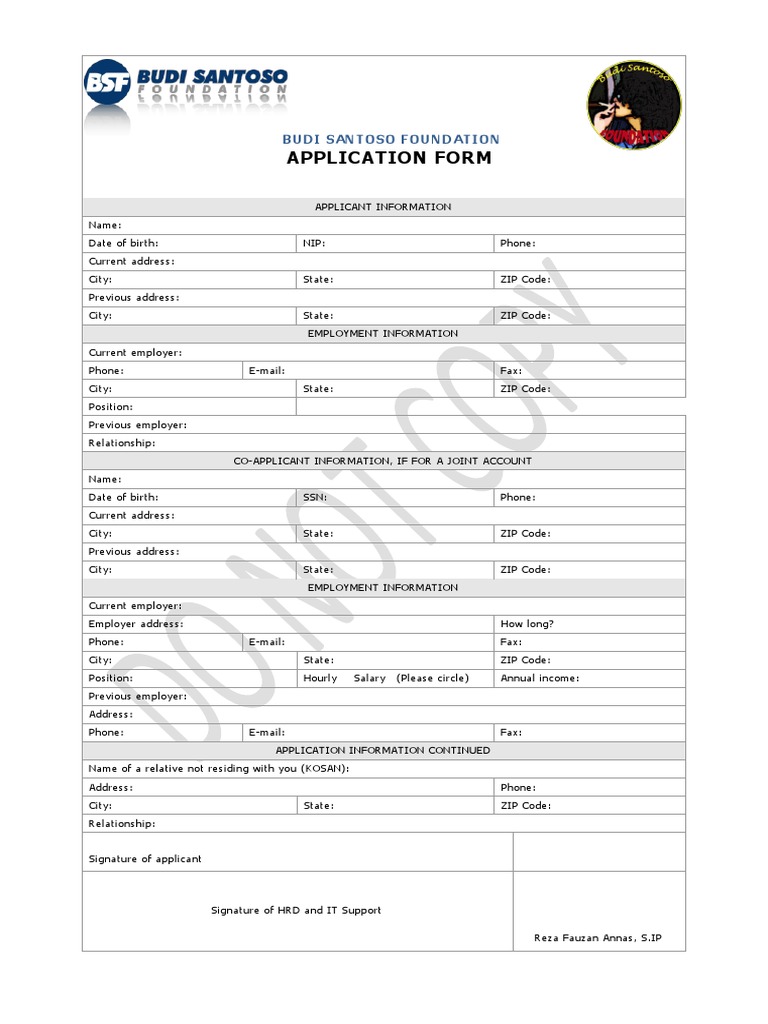 Budi Santoso Foundation Application Form | PDF