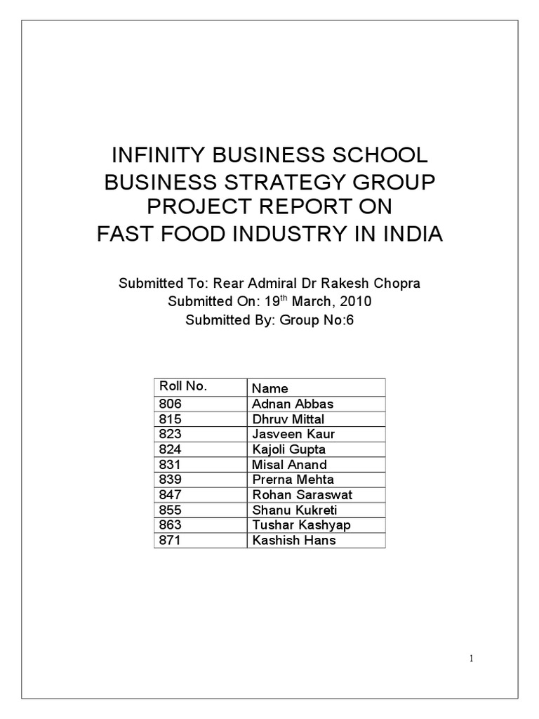 Infinity Business School Business Strategy Group Project Report On Fast ...