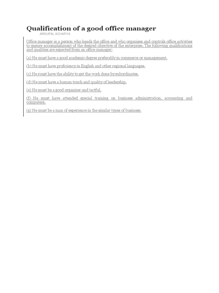 Essential Qualifications for Office Managers | PDF | Computers