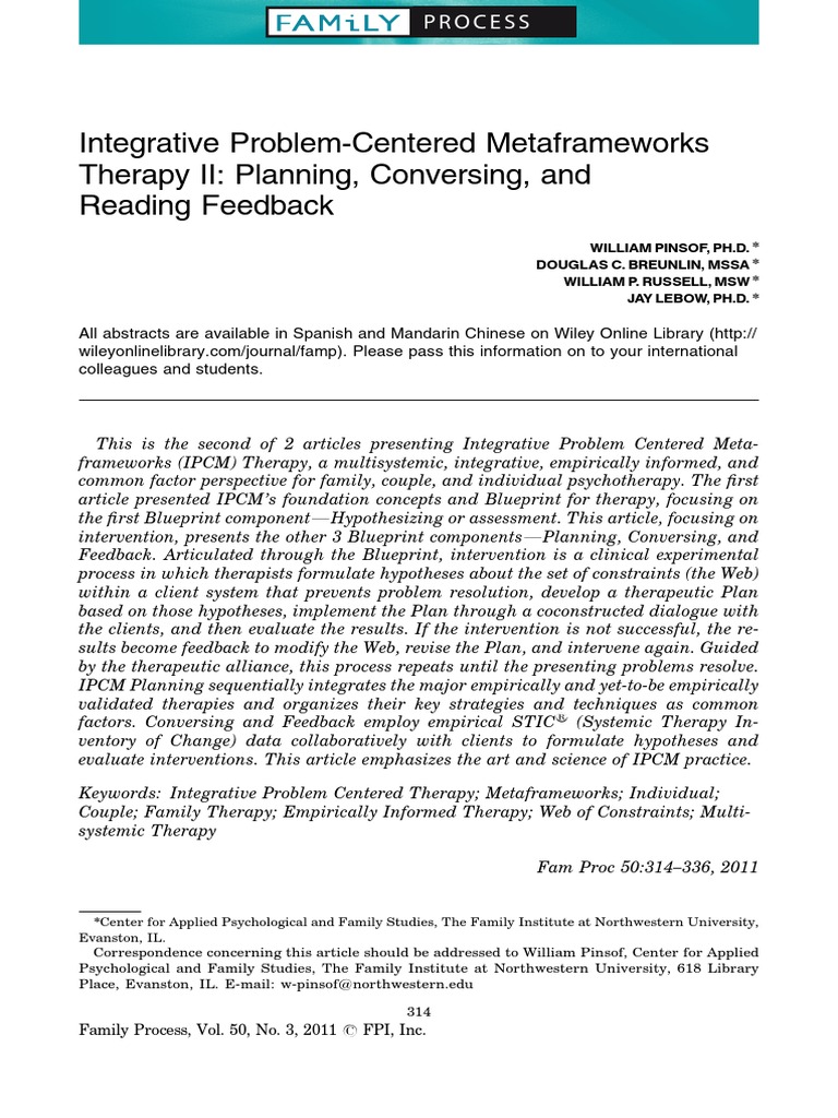 Pinsof Et Al. - Integrative Problem-Centered Therapy. II Planning | PDF ...