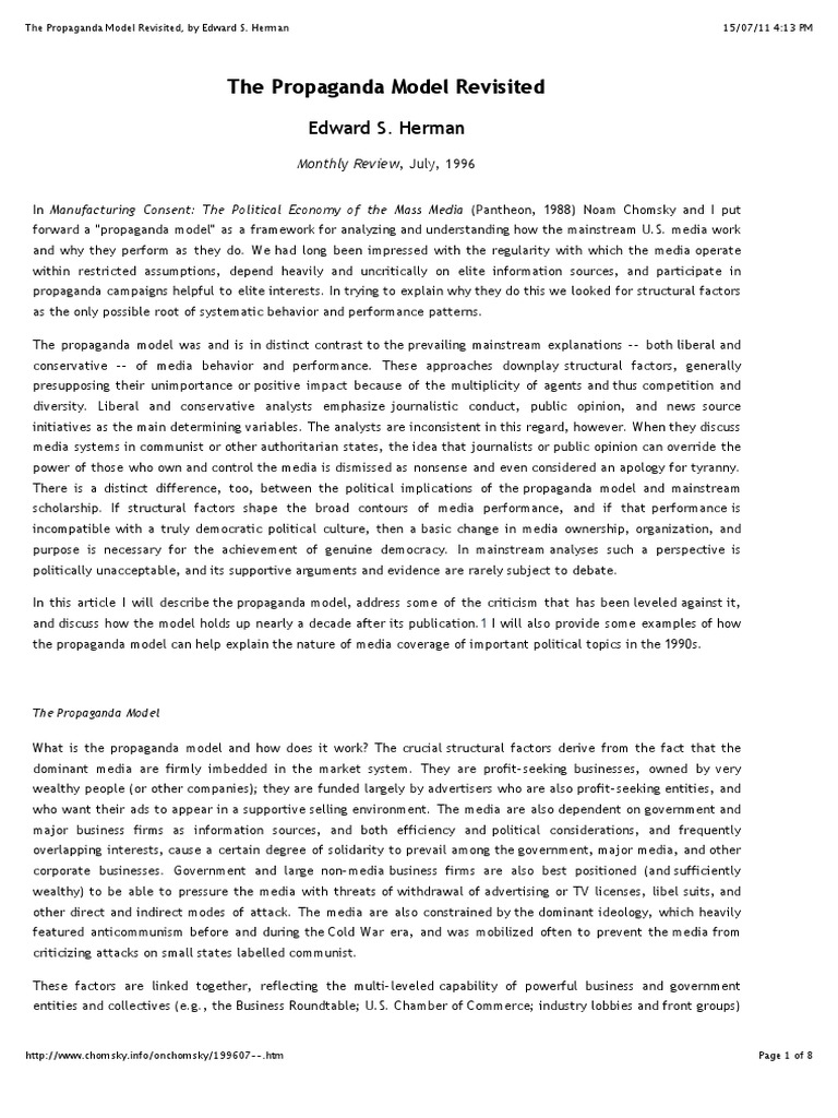Propaganda Model Analysis 1996 | PDF | Propaganda | Journalism