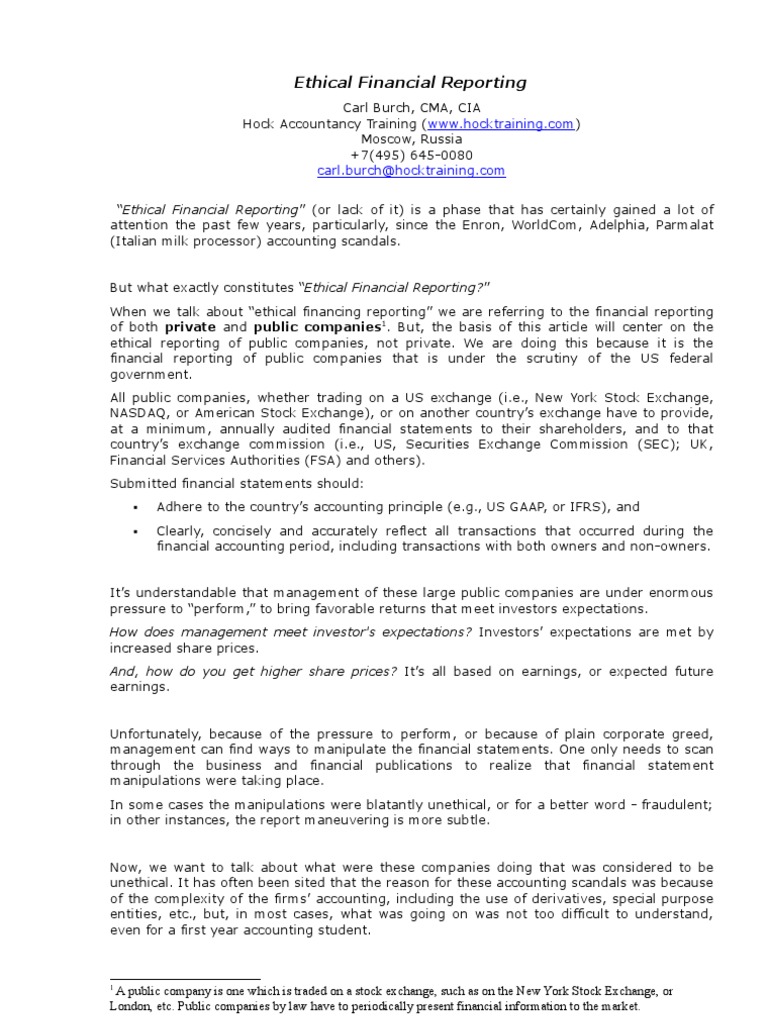 Ethical Financial Reporting Article | PDF | Sarbanes–Oxley Act | Accounting