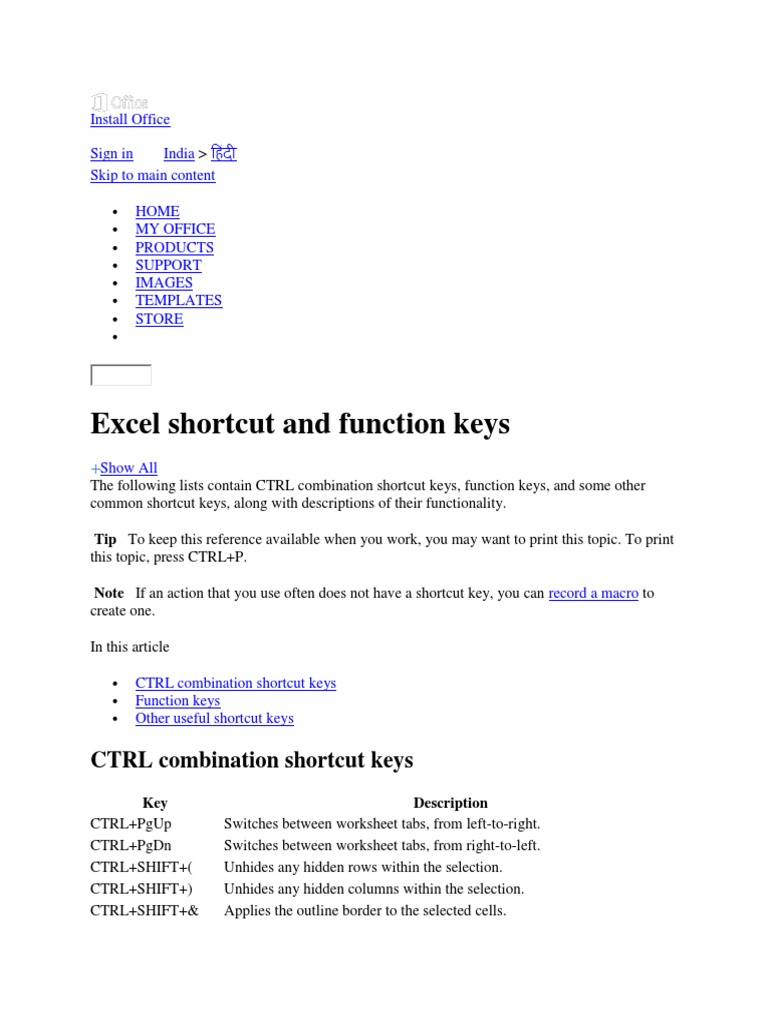 Excel Shortcut Key | PDF | Microsoft Excel | Menu (Computing)