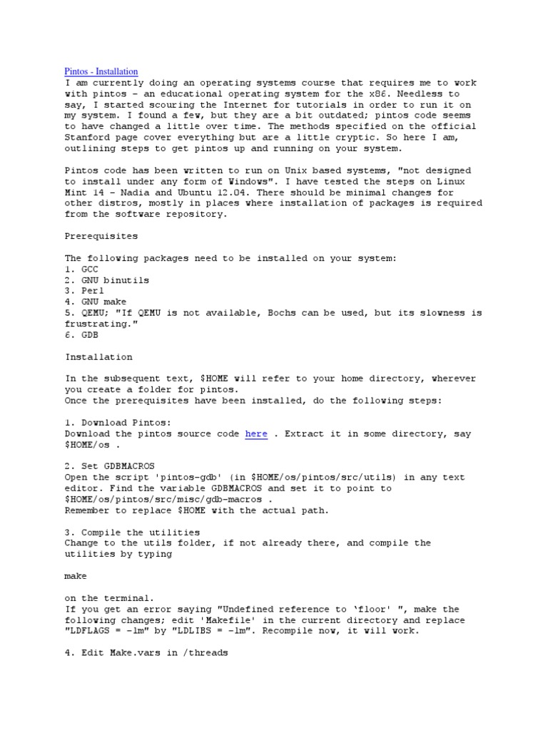 Step-by-step guide to installing and running Pintos, an educational ...