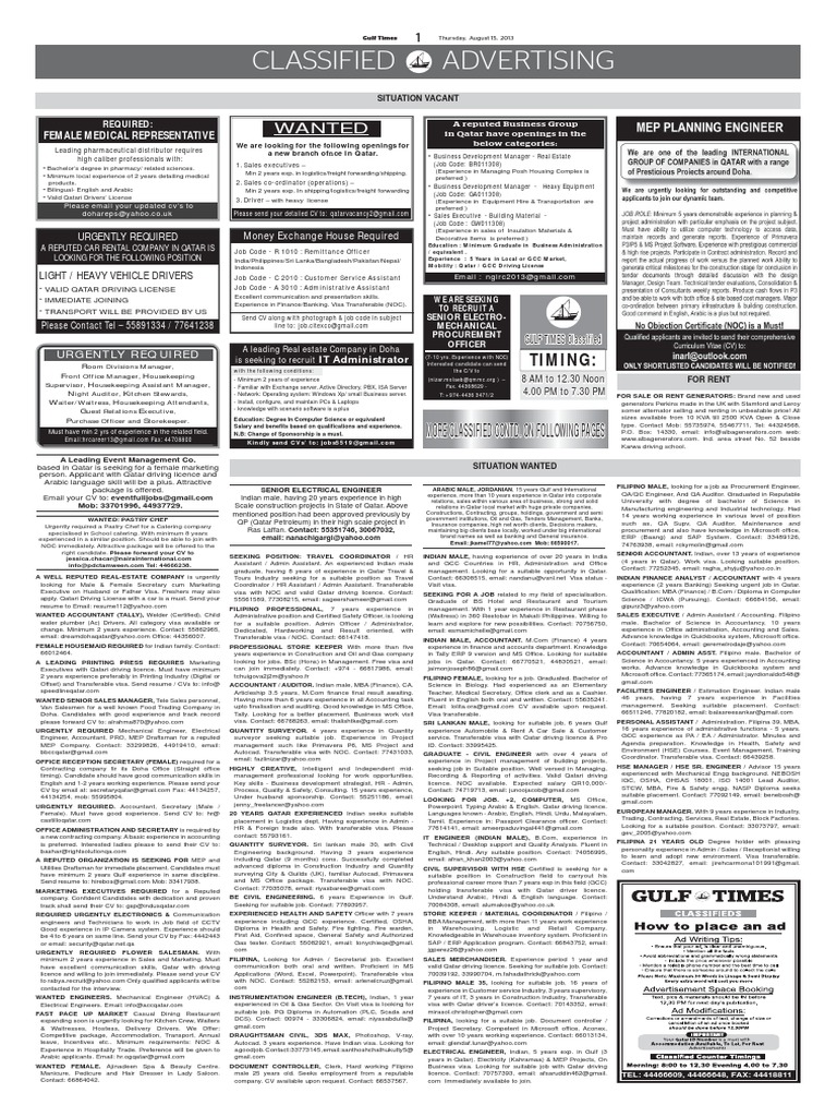 Classified Advertising: More Classified Contd. On Following Pages More ...