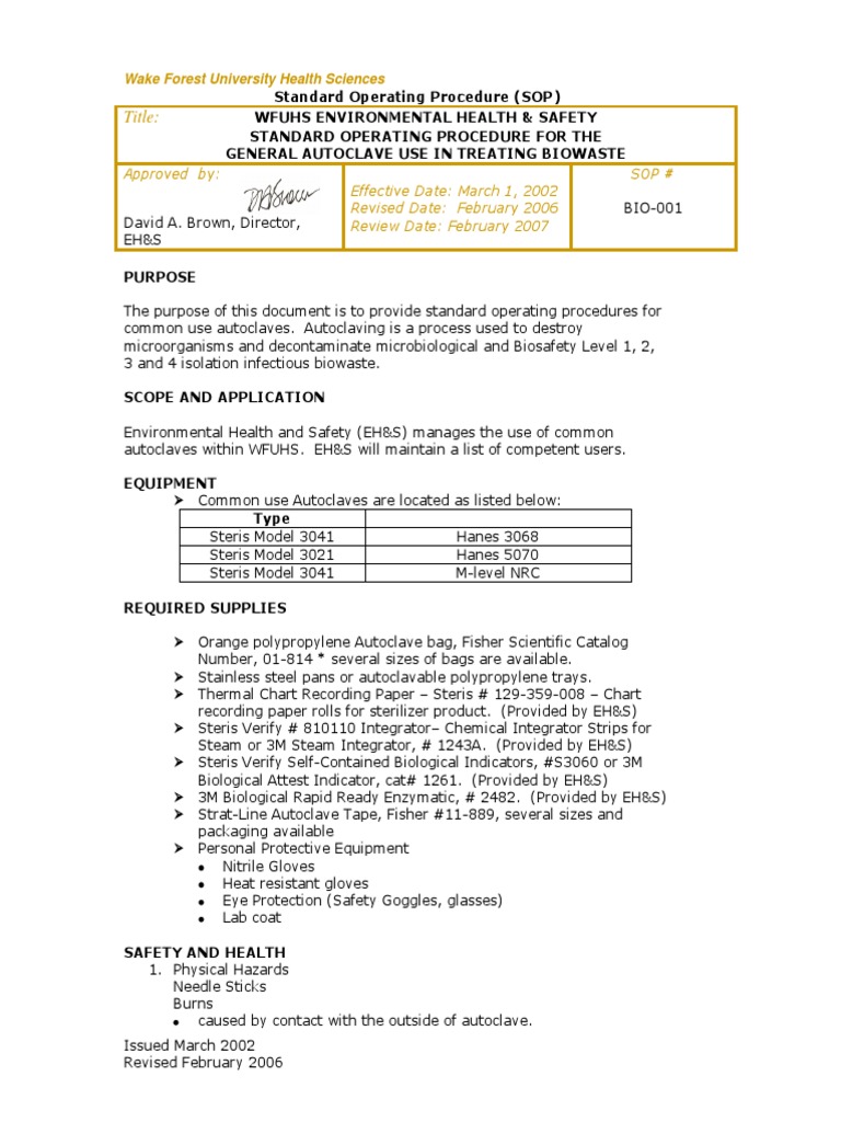 Autoclave SOP | PDF | Sterilization (Microbiology) | Steam