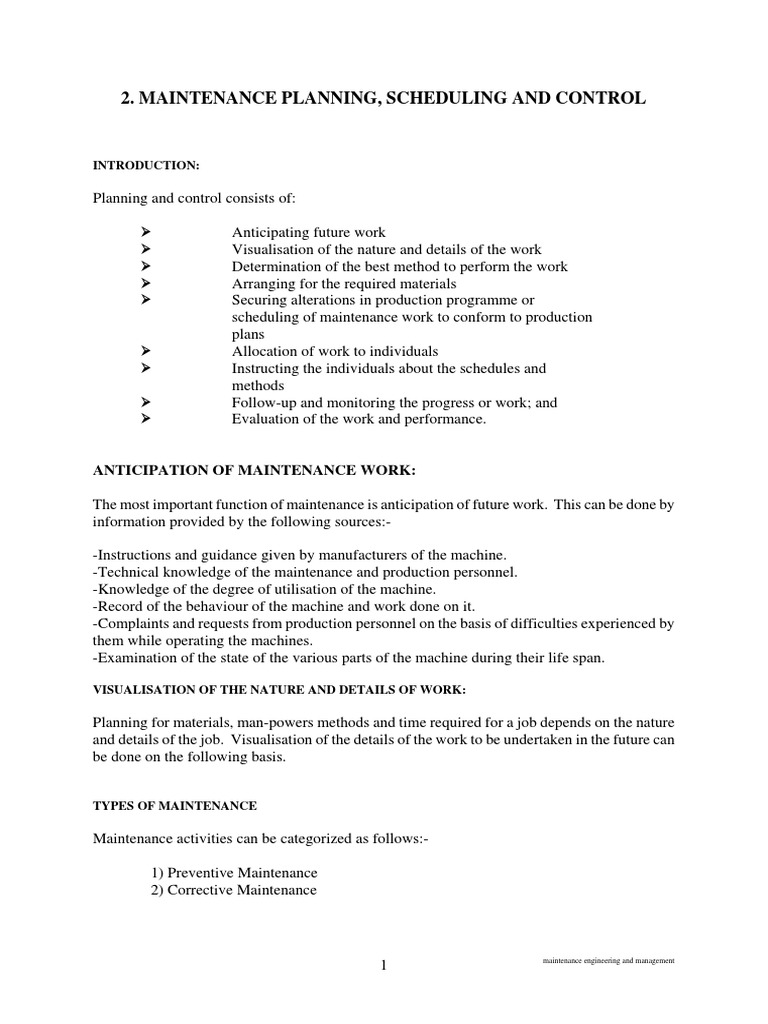 Maintenance Planning Scheduling and Control - LCE Engineering | PDF