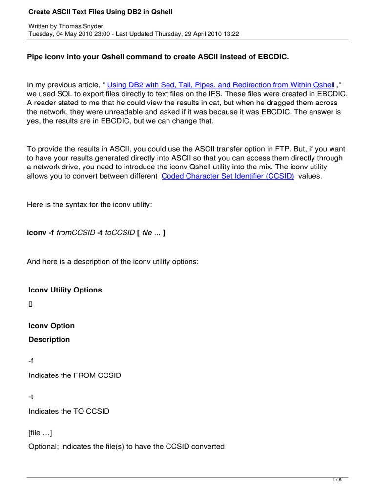 Create Ascii Text Files Using Db2 In Qshell Pdf Text File Ibm Db2 0699