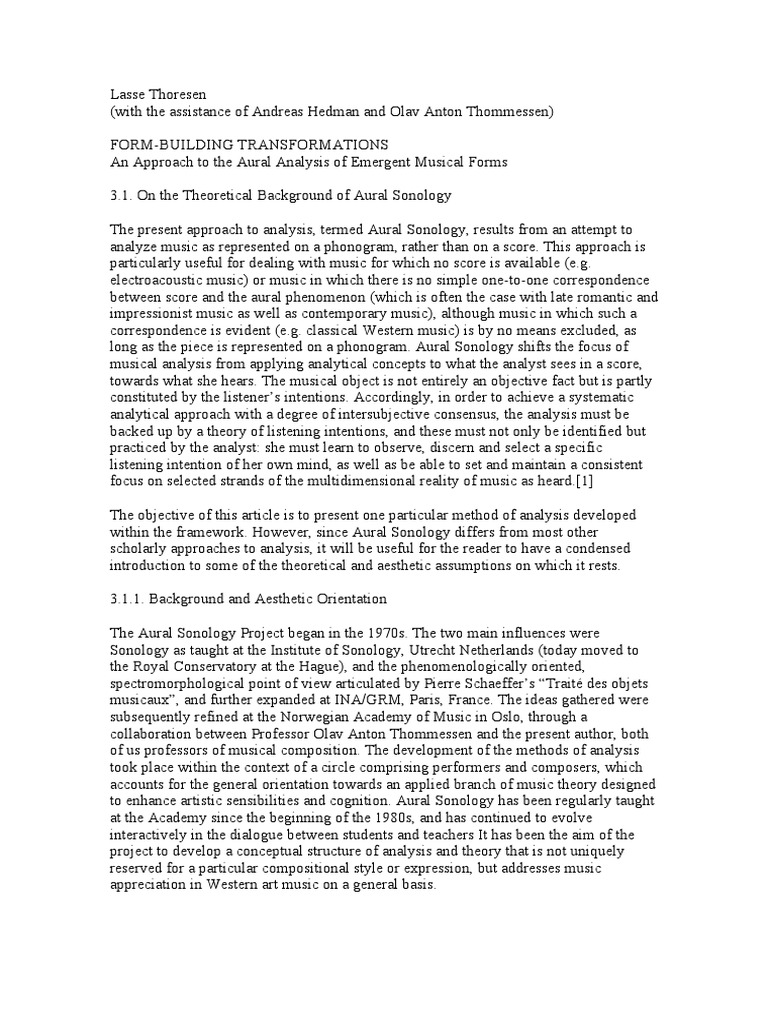 An Approach To The Aural Analysis of Emergent Musical Forms | Download ...