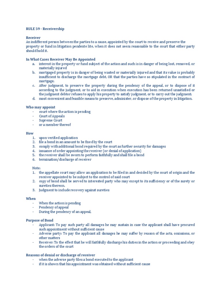 RULE 59 - Receivership | PDF