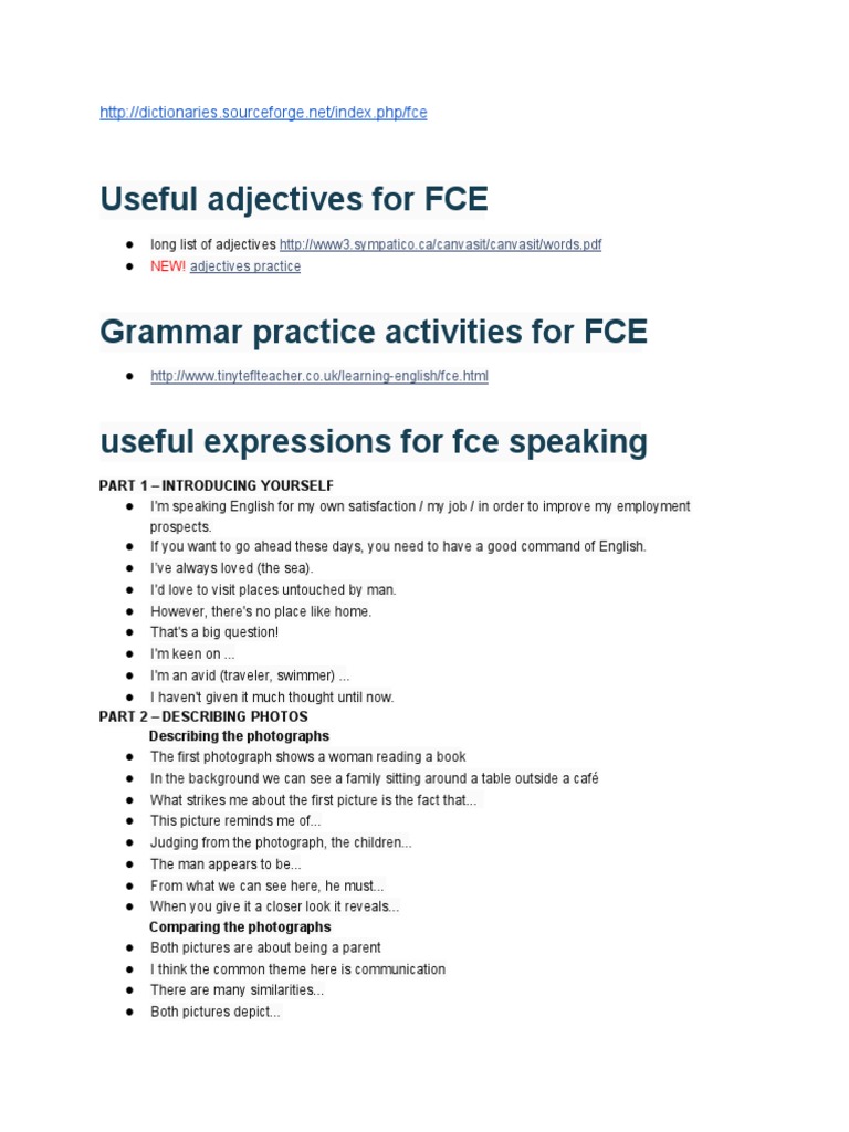Fce Speaking Expressions | English Language