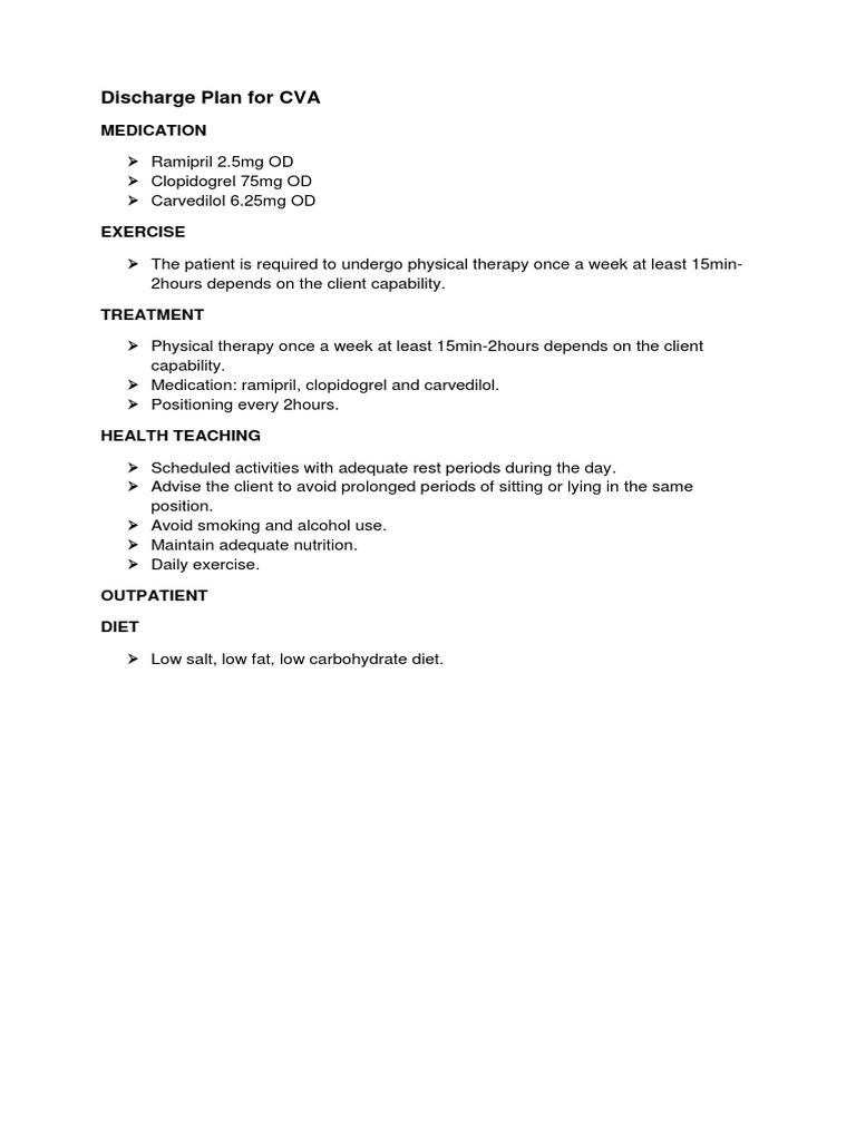 Discharge Plan for CVA
