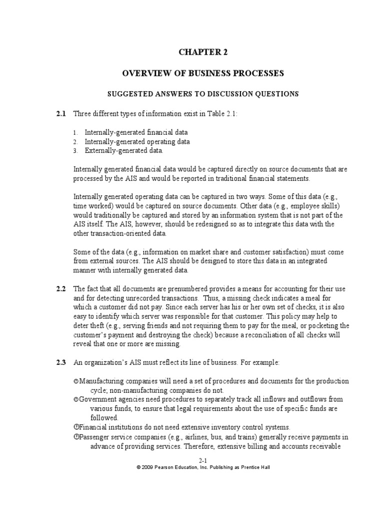 Overview of Business Processes: © 2009 Pearson Education, Inc ...