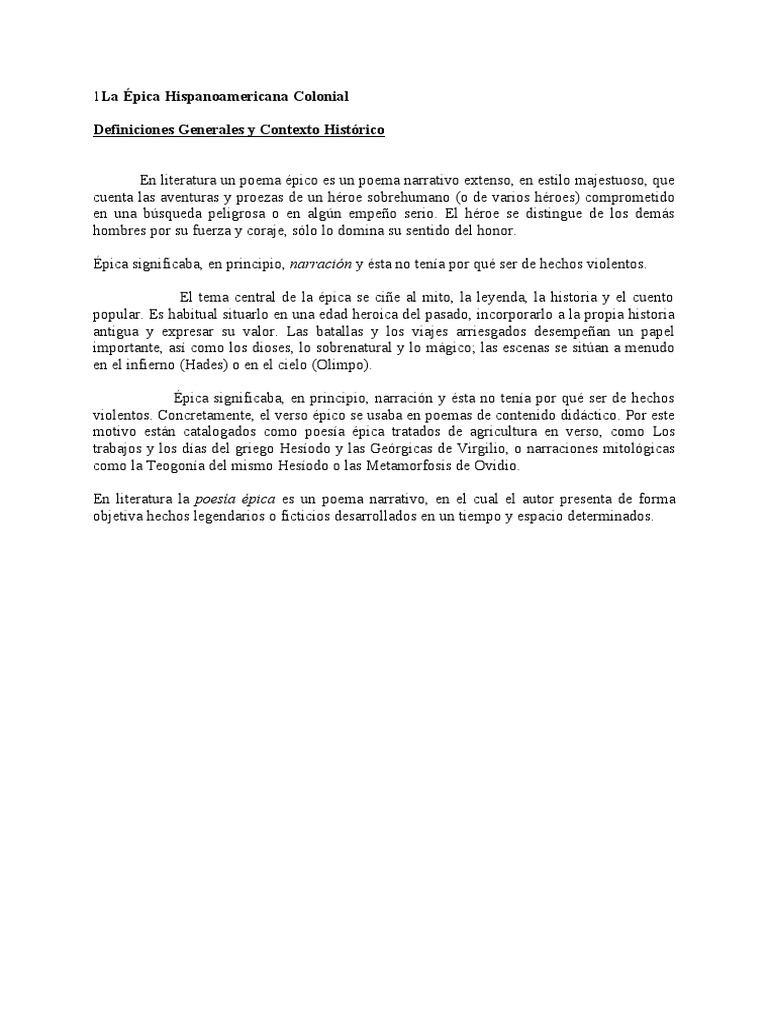 Epica Colonial | PDF | Renacimiento | Colonización europea de las Américas