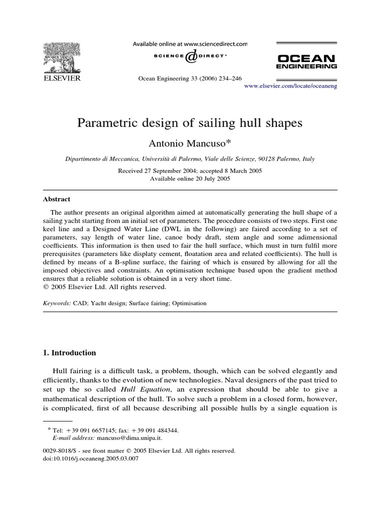 Parametric Design of Sailing Hull Shapes Through Optimization of Key Parameters and B-Spline ...
