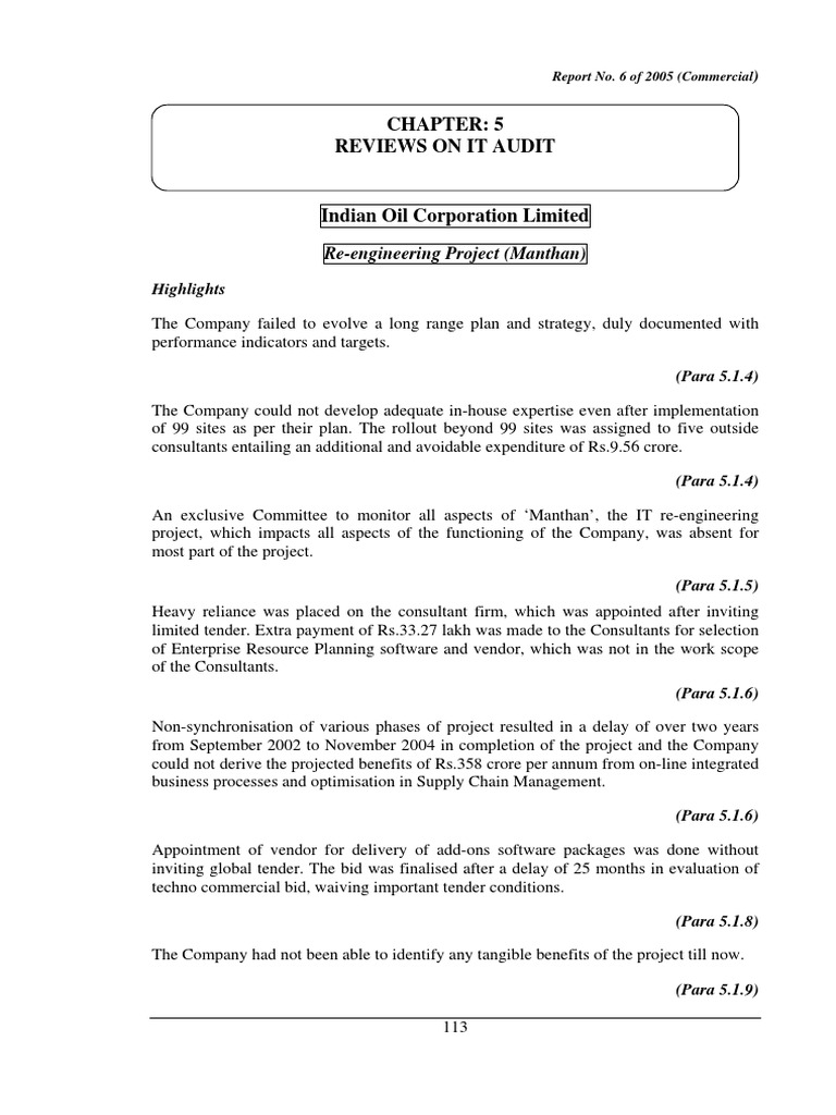 IT Audit of Manthan System in Indian Oil Corporation Limited | PDF ...