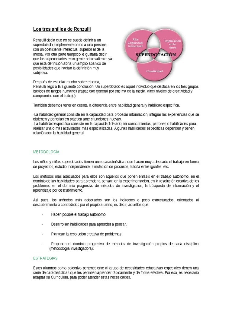 Los Tres Anillos de Renzulli | PDF | Dotamiento intelectual | Plan de ...
