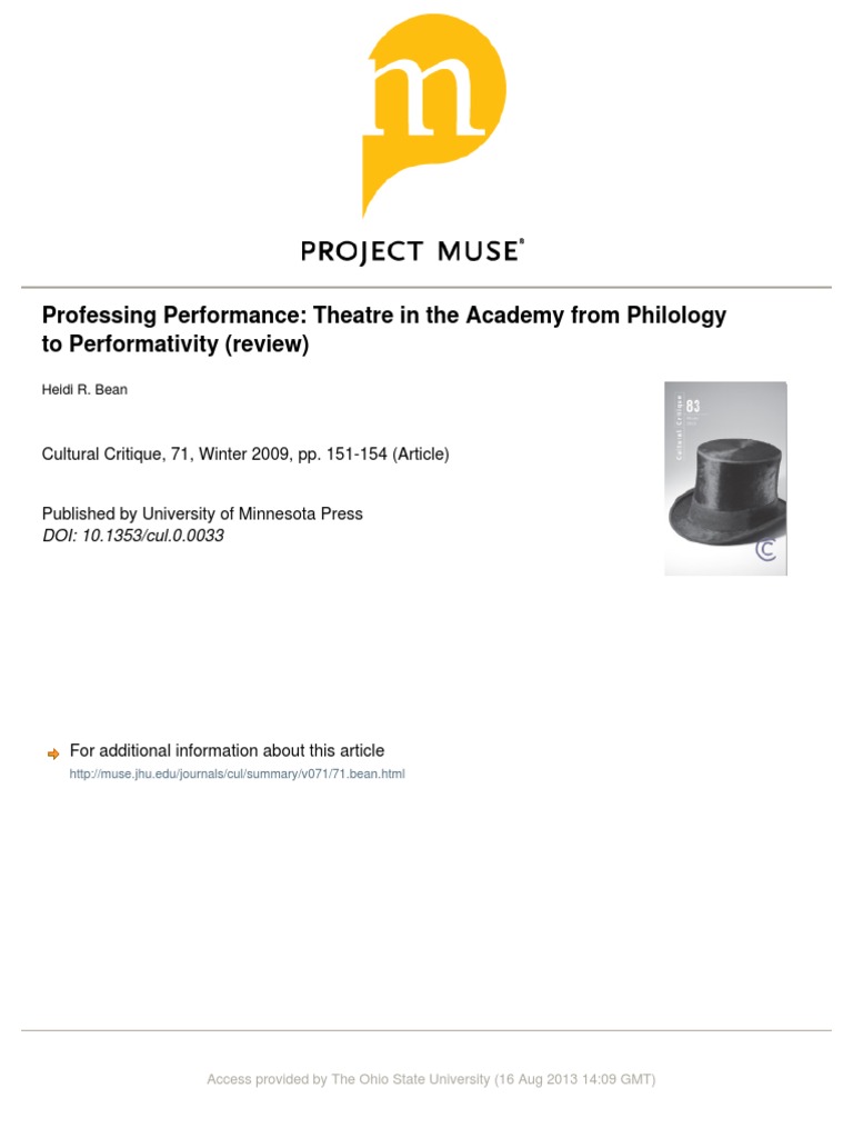 Professing Performance: Theatre in The Academy From Philology To ...