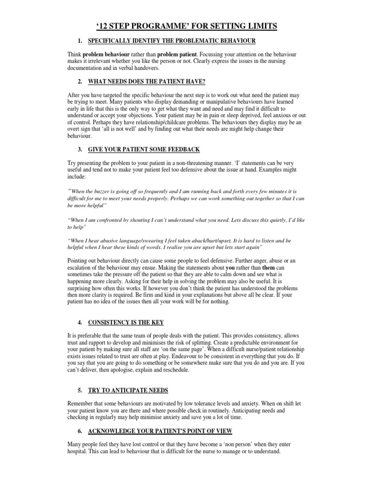 12 STEP Limit Setting | PDF | Patient | Health Care