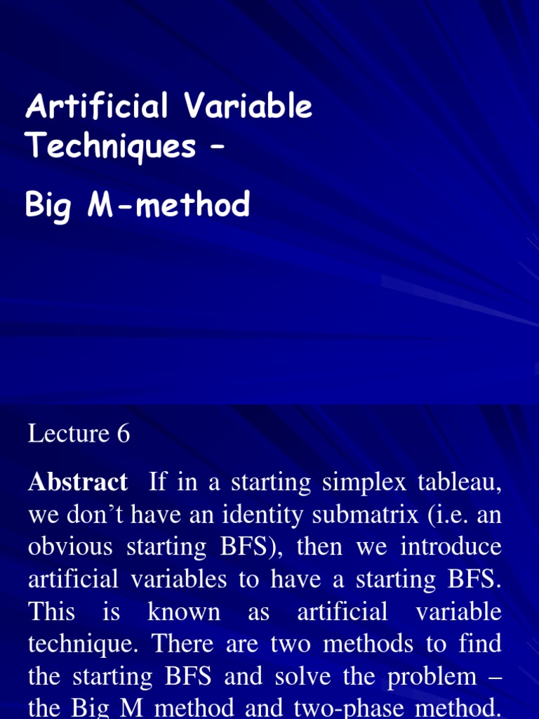 Artificial Variable Techniques - Big M-Method | PDF | Computational Science | Mathematical ...