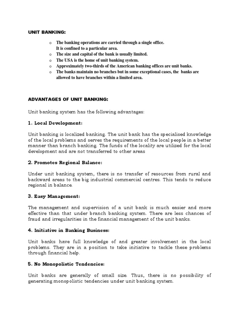 Unit Banking:: 1. Local Development | PDF