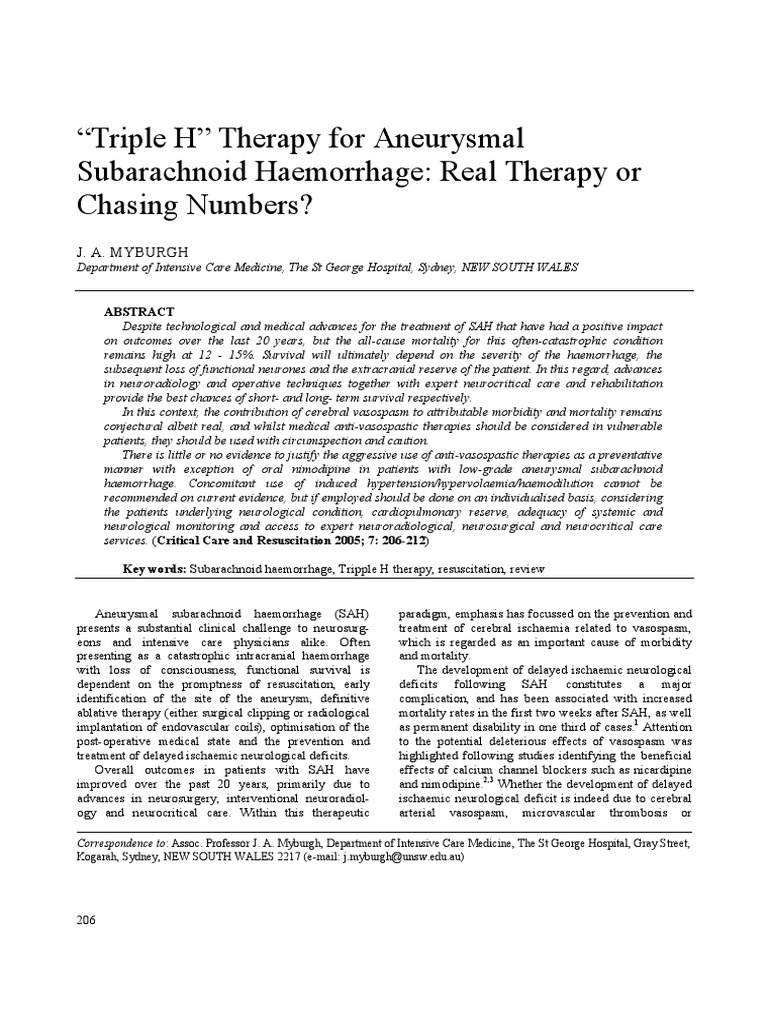 "Triple H" Therapy For Aneurysmal Subarachnoid Haemorrhage: Real ...
