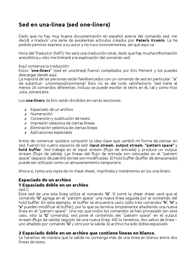 Sed en Una Line (One Liners) | PDF | Datos de computadora | Informática