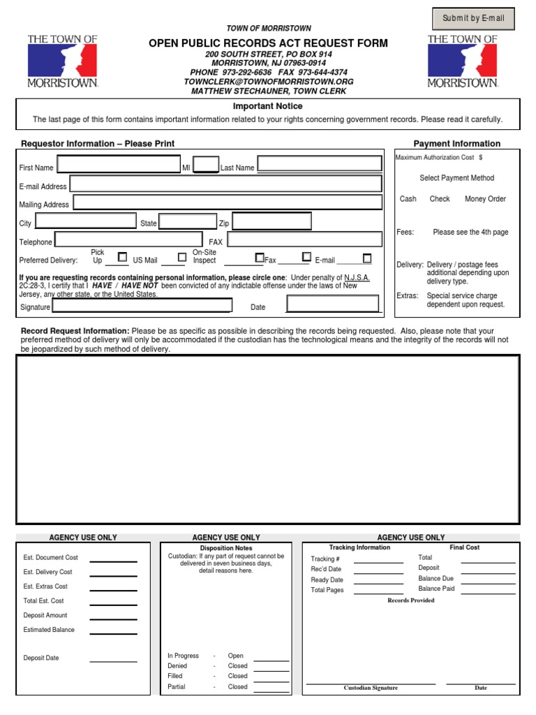 Morristown OPRA Request Form | PDF | Computer Security | Security