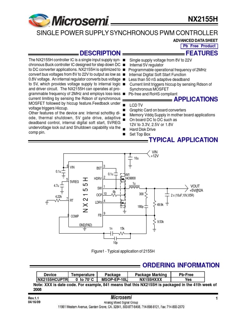 Single Power Supply Synchronous PWM Controller: Description Features | PDF | Capacitor | Mosfet