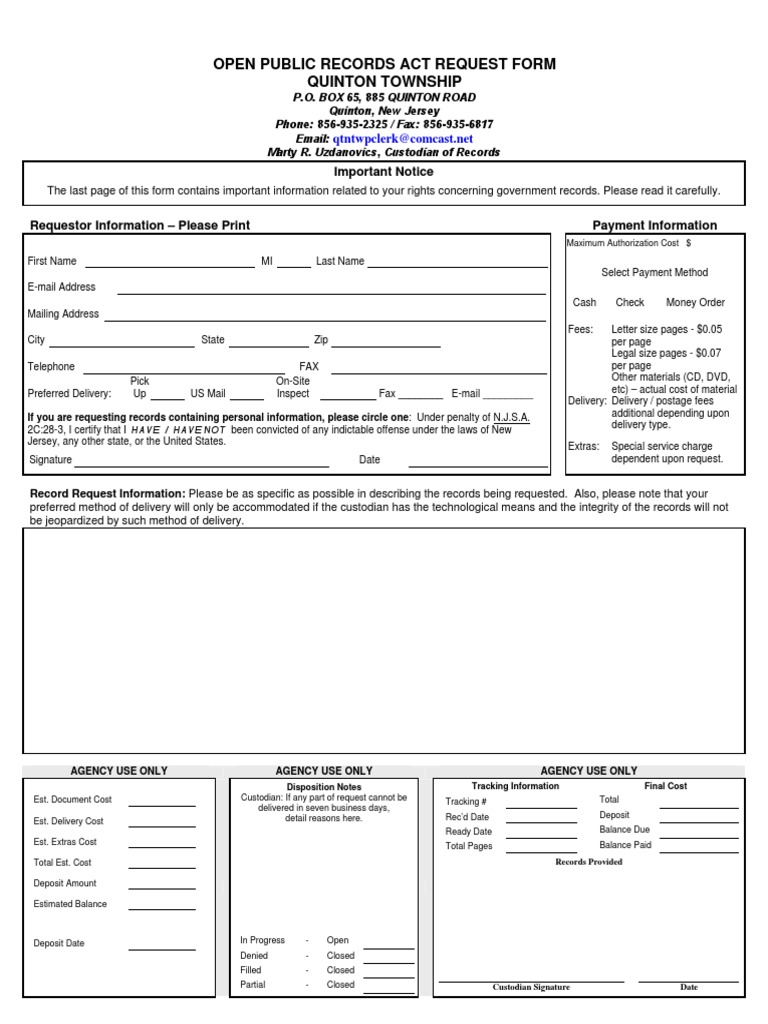 Quinton OPRA Request Form | PDF | Computer Security | Security