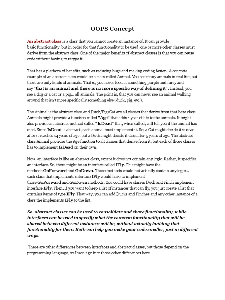 OOPS Concept: An Abstract Class | PDF | Interface (Computing) | Class ...