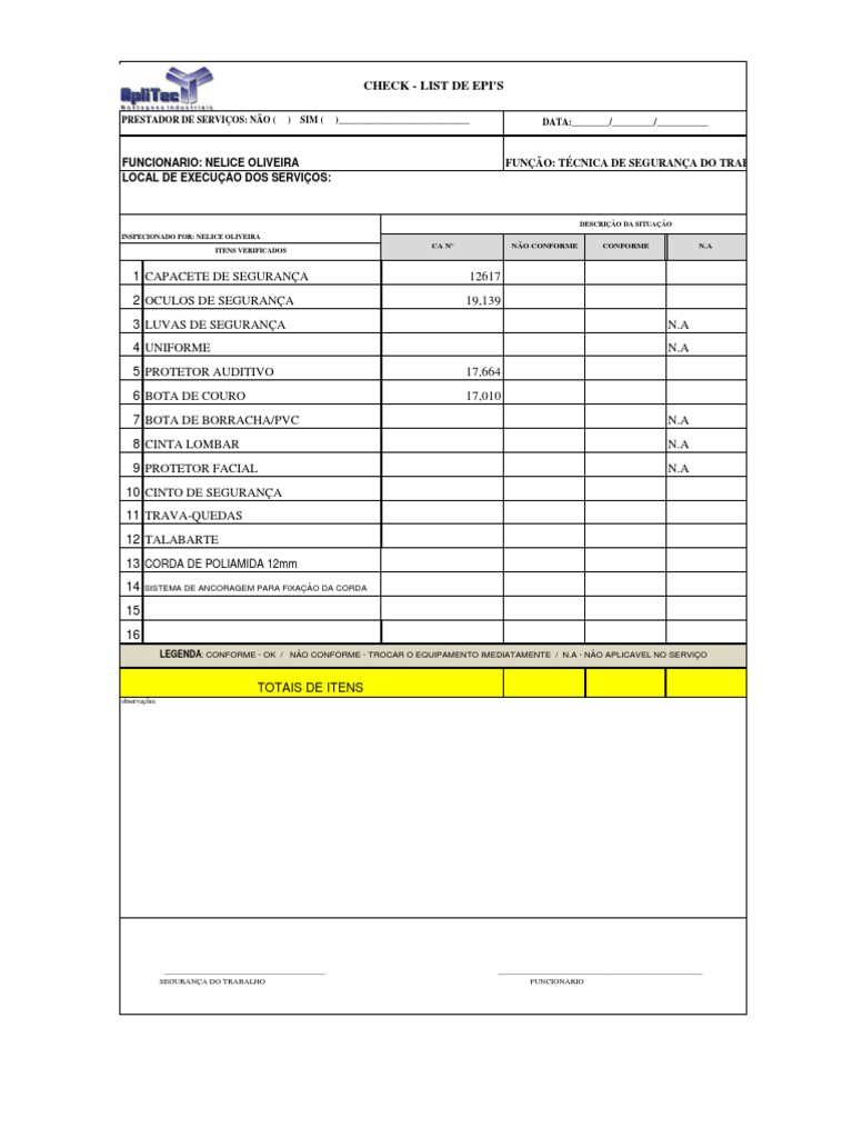 Checklist de EPI para Inspeção | PDF
