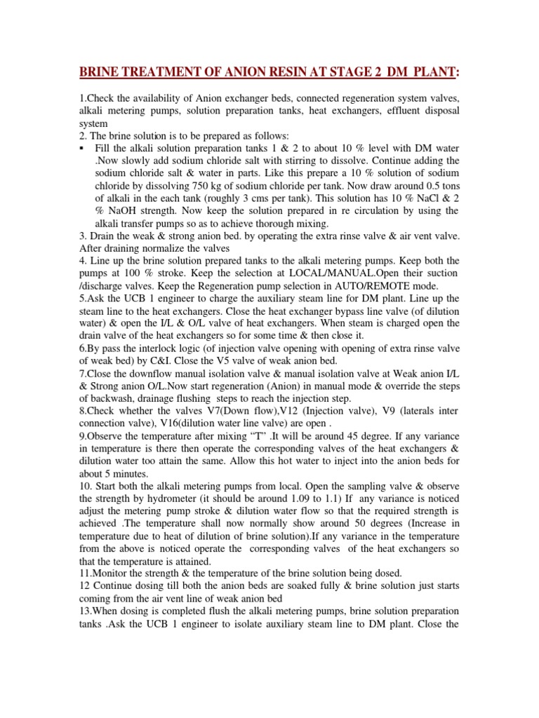 Brine Treatment of Anion Resin at Stage 2 DM Plant: A Step-by-Step ...