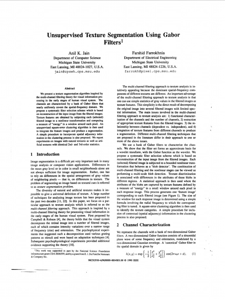 Unsupervised Texture Segmentation Using Gabor Filters | PDF | Image ...