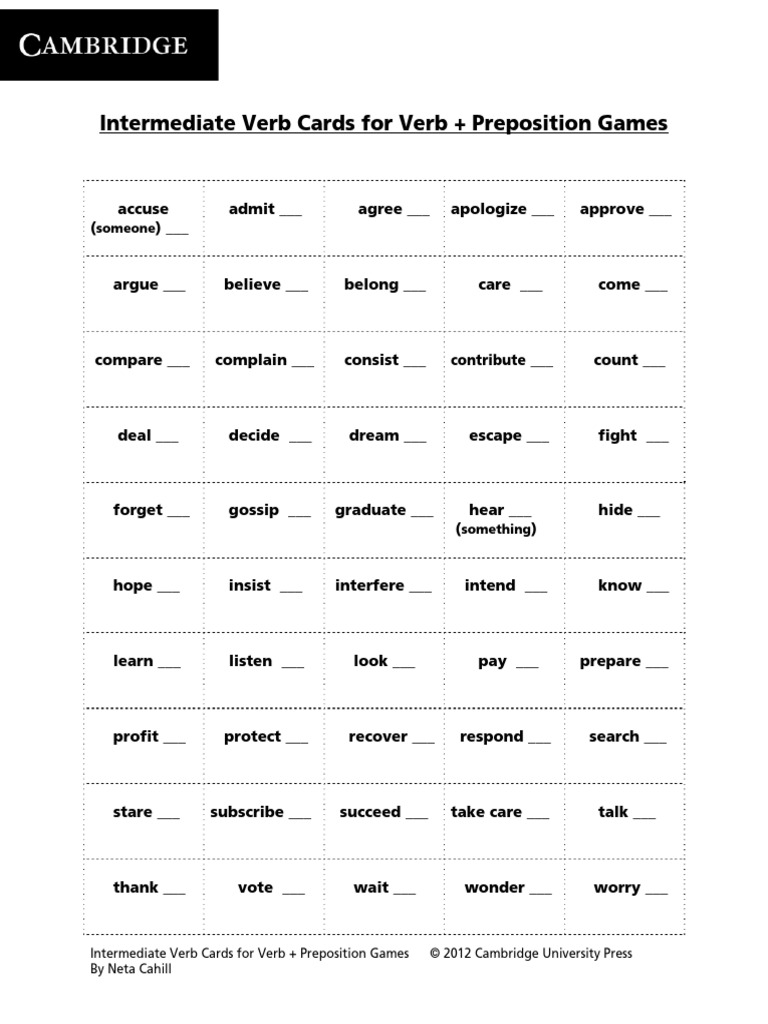 Verb + Preposition Game Cards | PDF