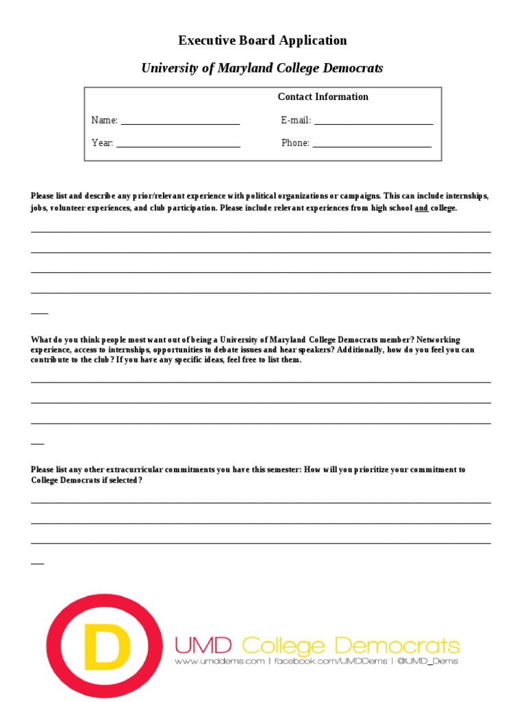 Executive Board Application Form Pdf Career Growth Business