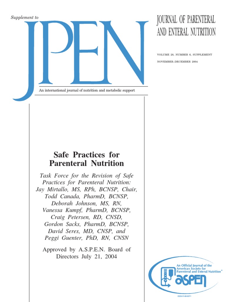 Aspen Guidelines Parenteral Nutrition | Dietitian | Intravenous Therapy