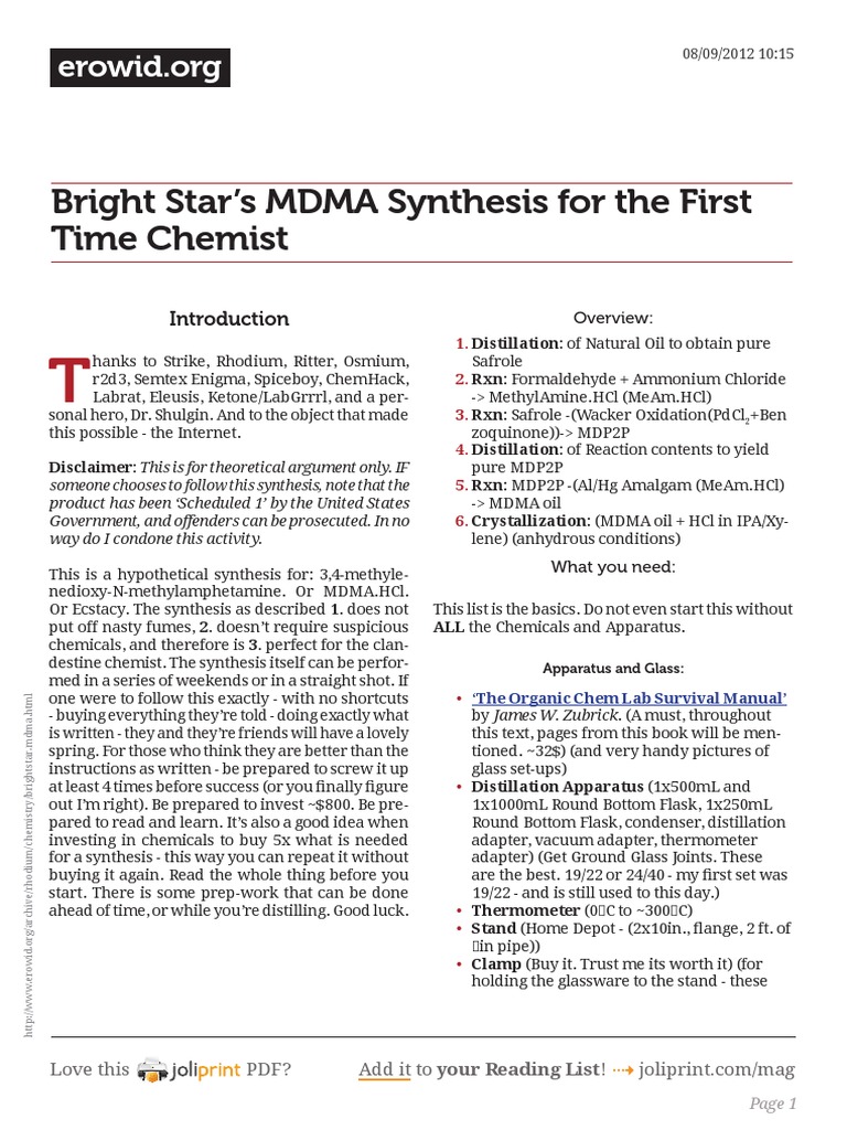 Bright Star S Mdma Synthesis For The First Time Chemist | Download Free ...