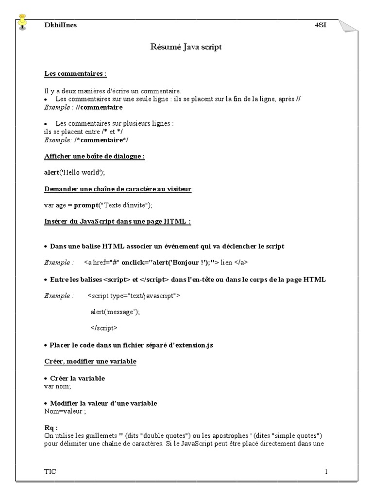 Fiche Javascript | PDF | Structure de contrôle | Élément HTML