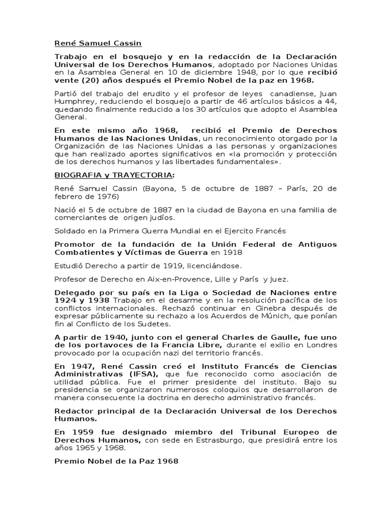 René Samuel Cassin | PDF | Relaciones internacionales | Gobierno